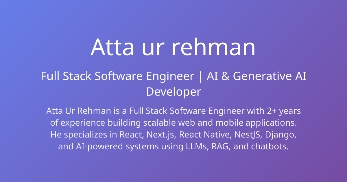 Full Stack Software Engineer | Atta ur Rehman | Atta ur rehman | Full Stack Software Engineer